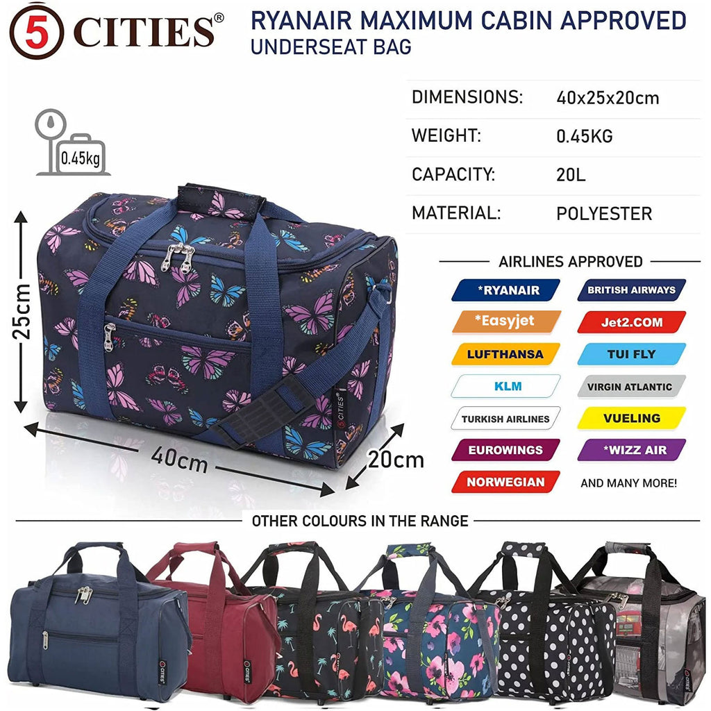 5 Cities (40x20x25cm) Ryanair Approved Hand Luggage Holdall Flight Bag ...