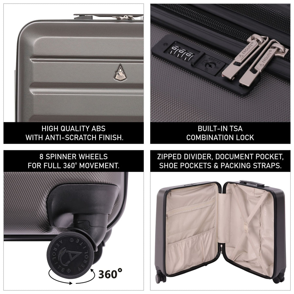 Aerolite easyJet Bundle, Large Cabin (56x45x25cm) Lightweight Hard She ...