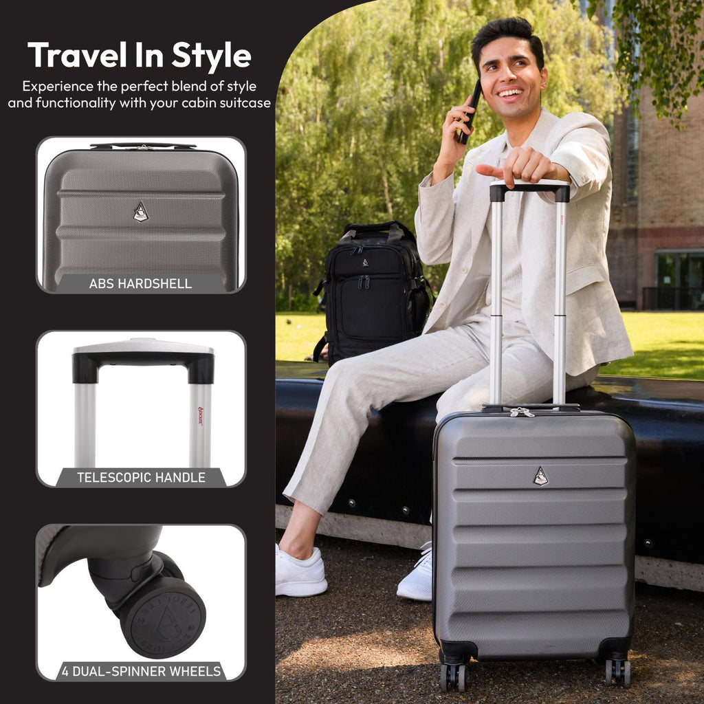 Aerolite (55x35x25cm) Hard Shell Carry On Hand Cabin Luggage Suitcase ...