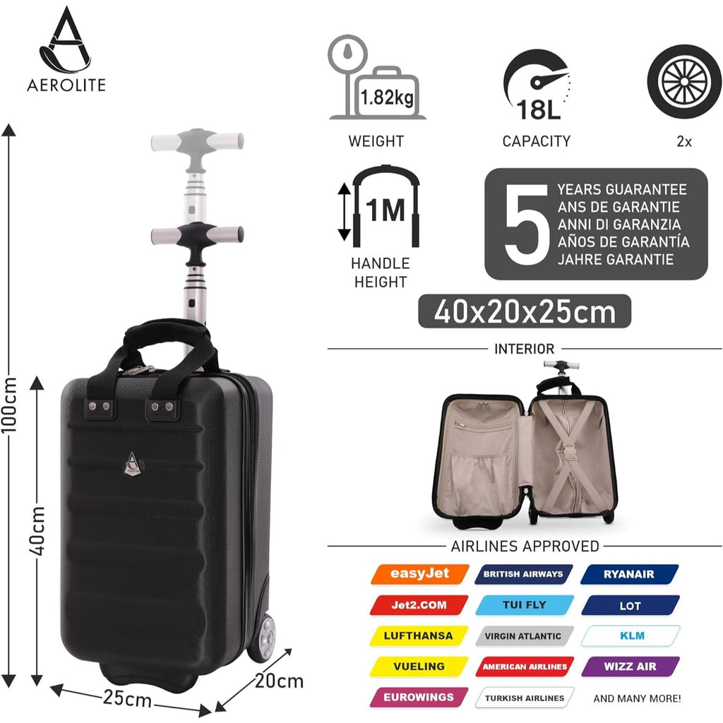 Aerolite 40x20x25cm Ryanair Maximum Under Seat Lightweight Eco Friendl ...