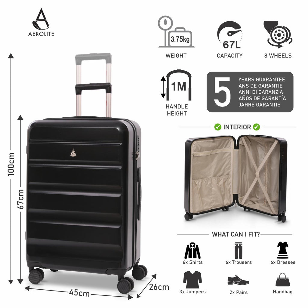 Aerolite 24-Inch Medium Check-In Luggage, 67L Lightweight Hard Shell S ...