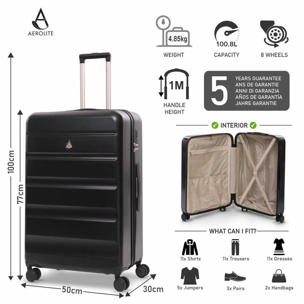 Aerolite Large 28" 100L Lightweight ABS Hard Shell Suitcase, 4 Dual Wh ...