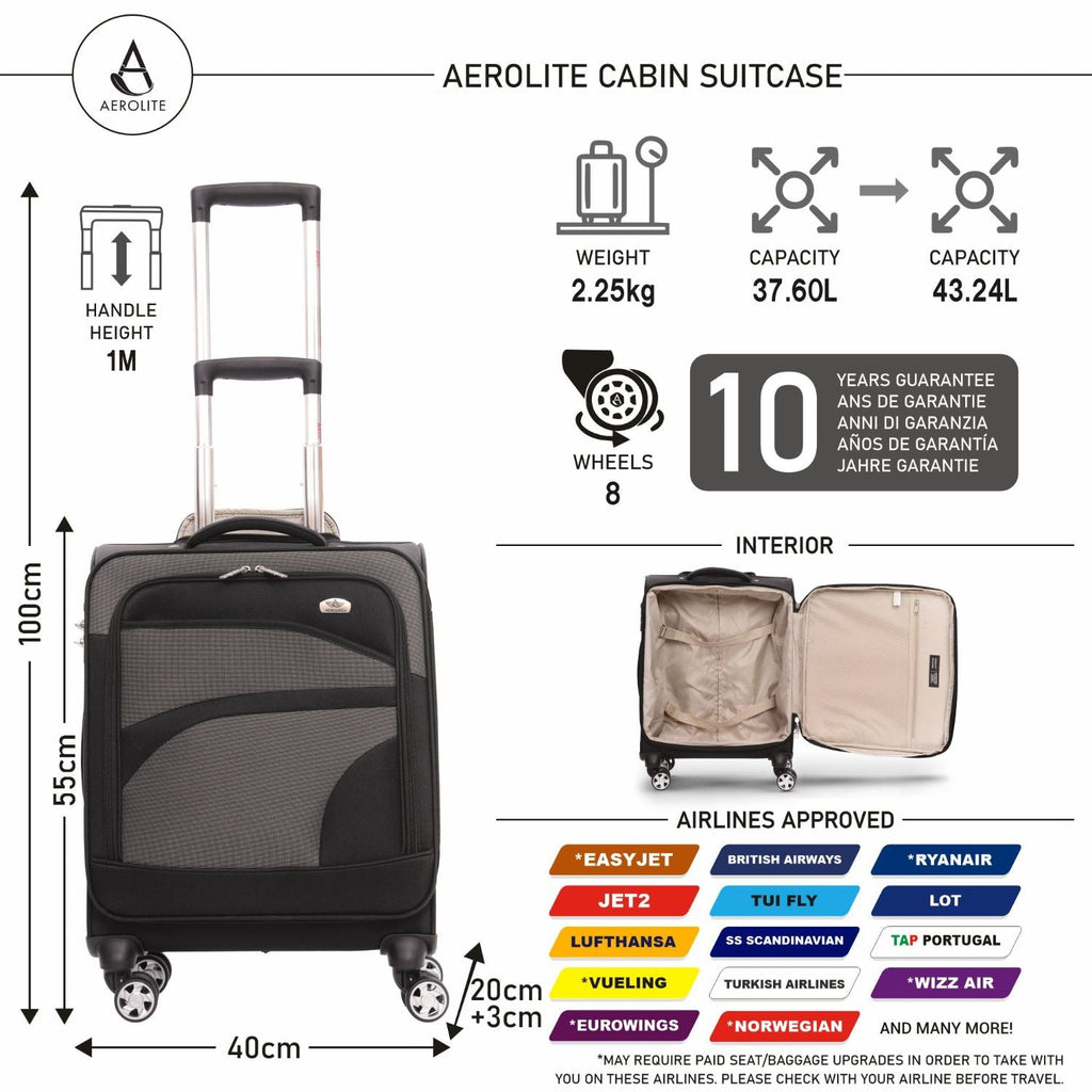 Aerolite Expandable 55x40x20cm to 55x40x23cm 4-Wheel Cabin Suitcase ...