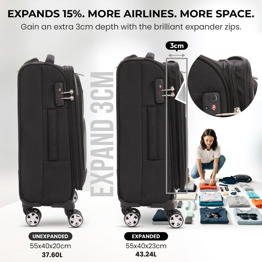 Aerolite Expandable 55x40x20cm to 55x40x23cm 4-Wheel Cabin Suitcase ...