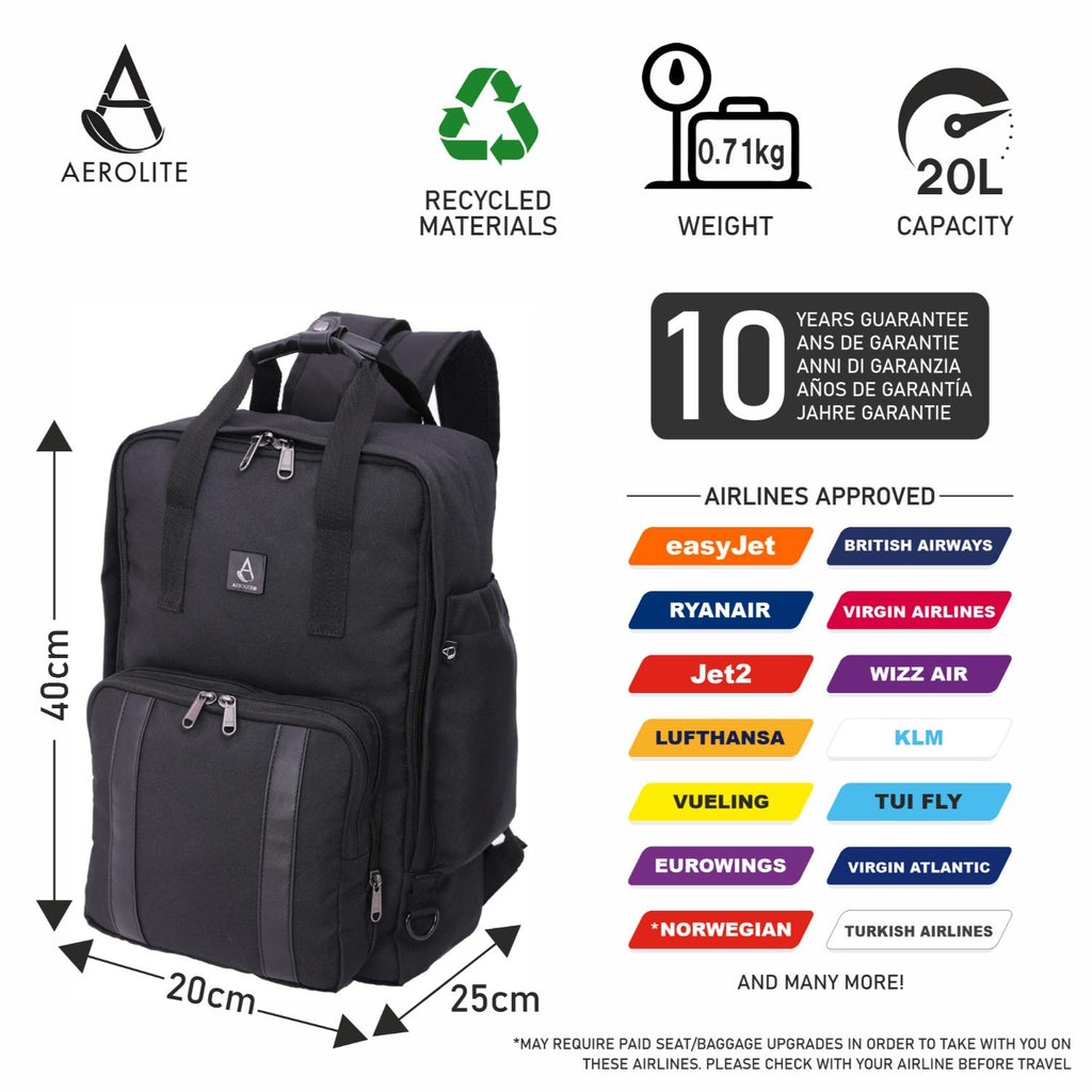 Aerolite 40x20x25cm Premium Ryanair Maximum Size Backpack With Removab ...