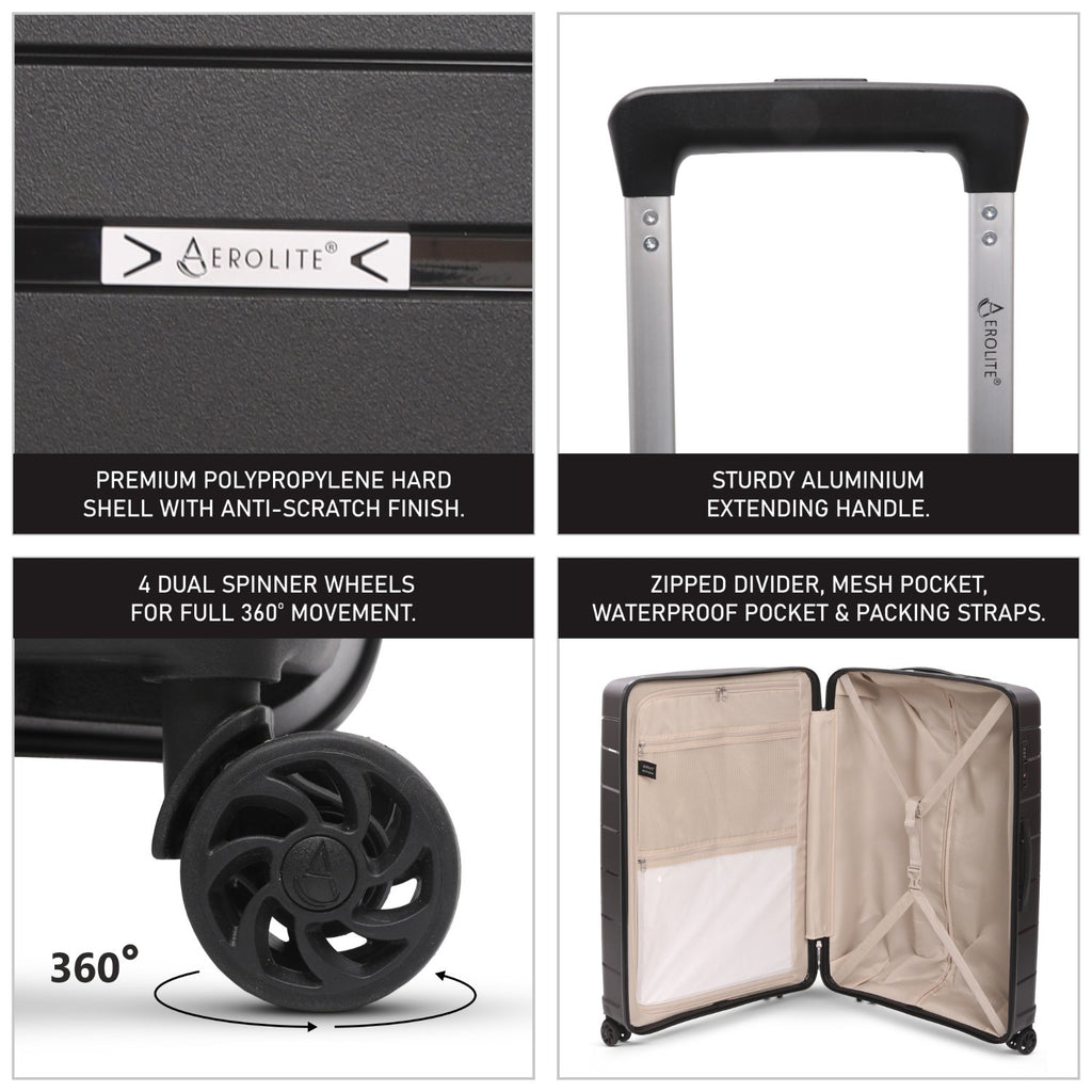 Aerolite Premium PP 3-Piece Luggage Set, Lightweight Polypropylene Har ...