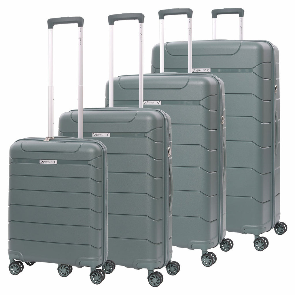 Aerolite Premium PP 4 Piece Hard Shell 4 Dual Wheel Spinner Travel Lug ...