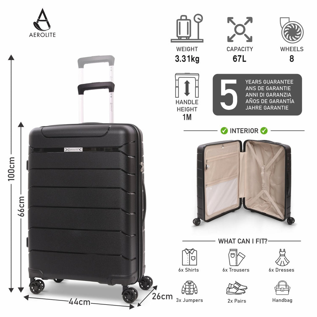 Aerolite Medium 24" 67L Lightweight Polypropylene Hard Shell Check-In ...