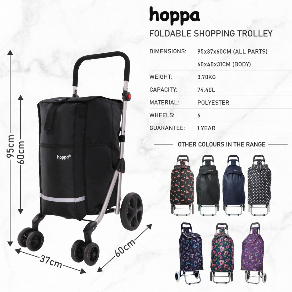 Hoppa 74L 6- Wheels Lightweight Foldable Shopping Trolley, Hard-Wearin ...