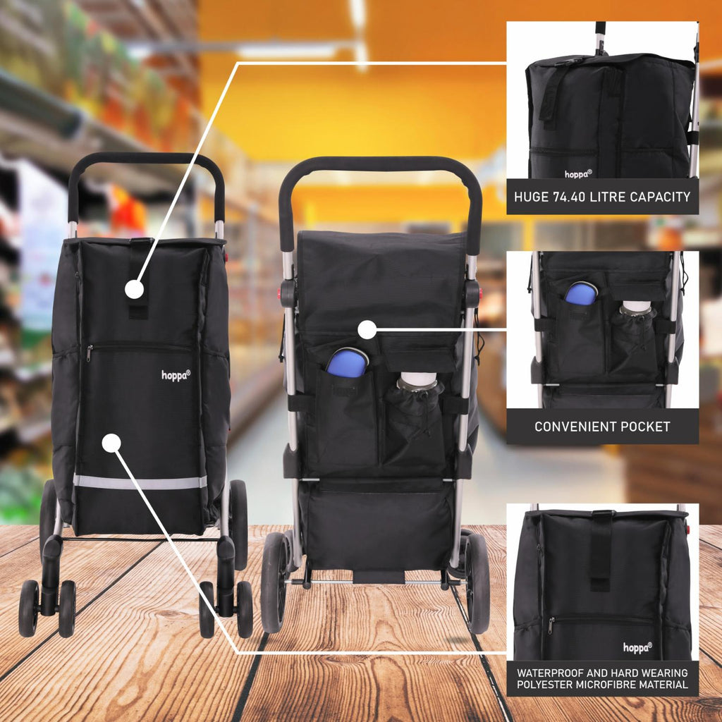 Hoppa 74L 6- Wheels Lightweight Foldable Shopping Trolley, Hard-Wearin ...