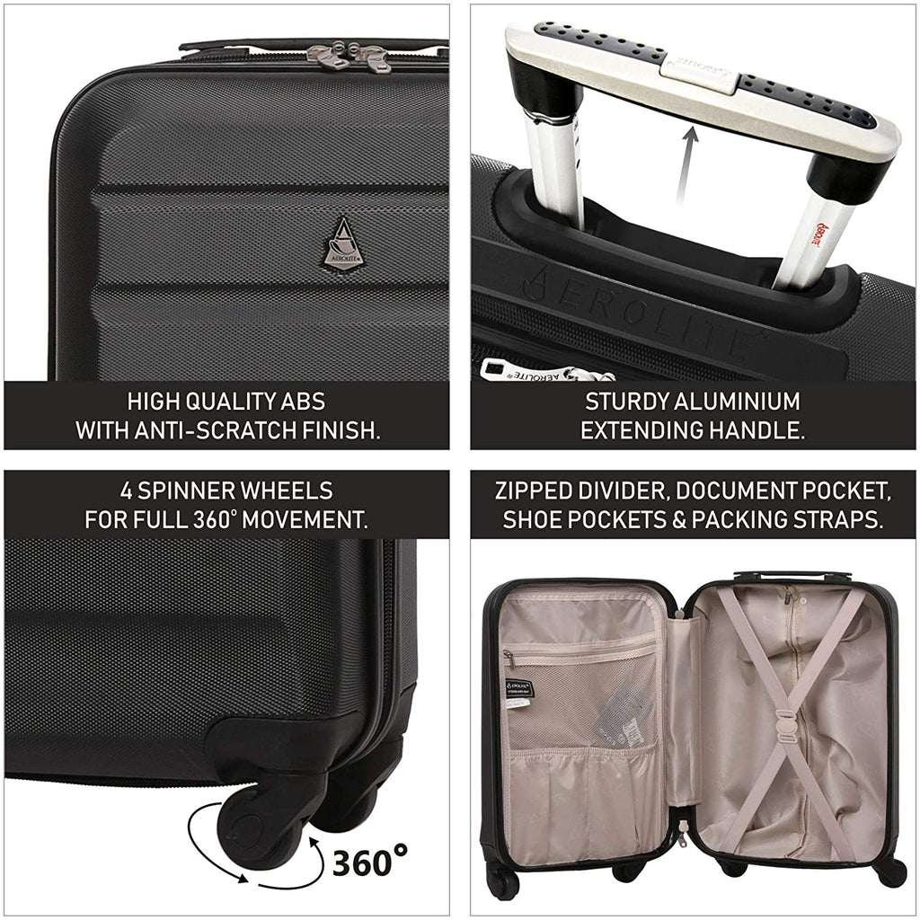 Aerolite Lightweight Hard Shell Suitcase Luggage 4 Wheels with Built i ...