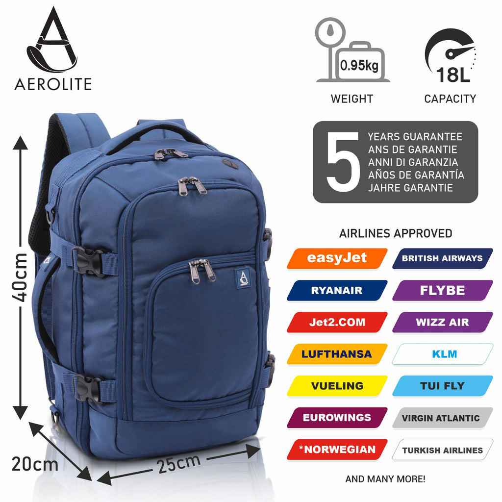 Aerolite (40x25x20cm) Ryanair Maximum Size 3 in 1 Cabin Luggage Approv ...