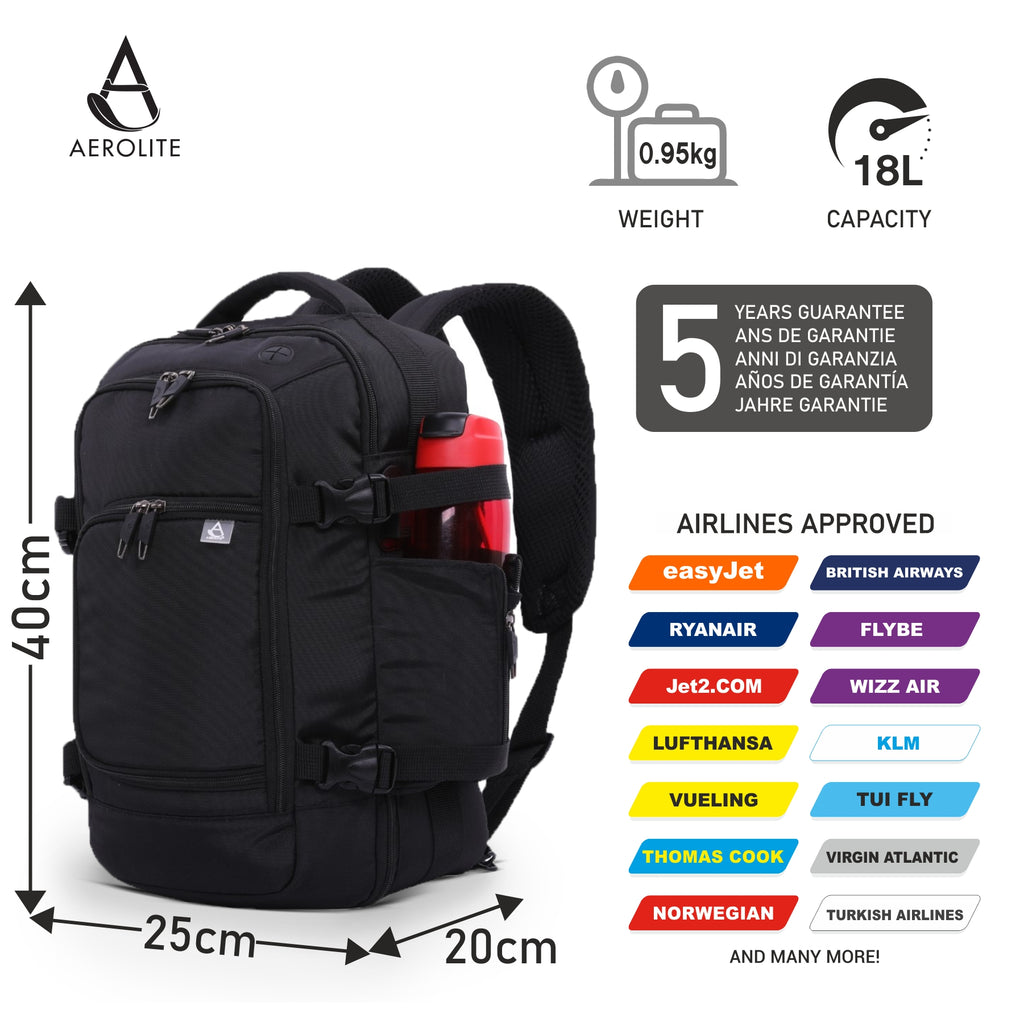 Aerolite (40x25x20cm) Ryanair Maximum Size 3 in 1 Cabin Luggage Approv ...