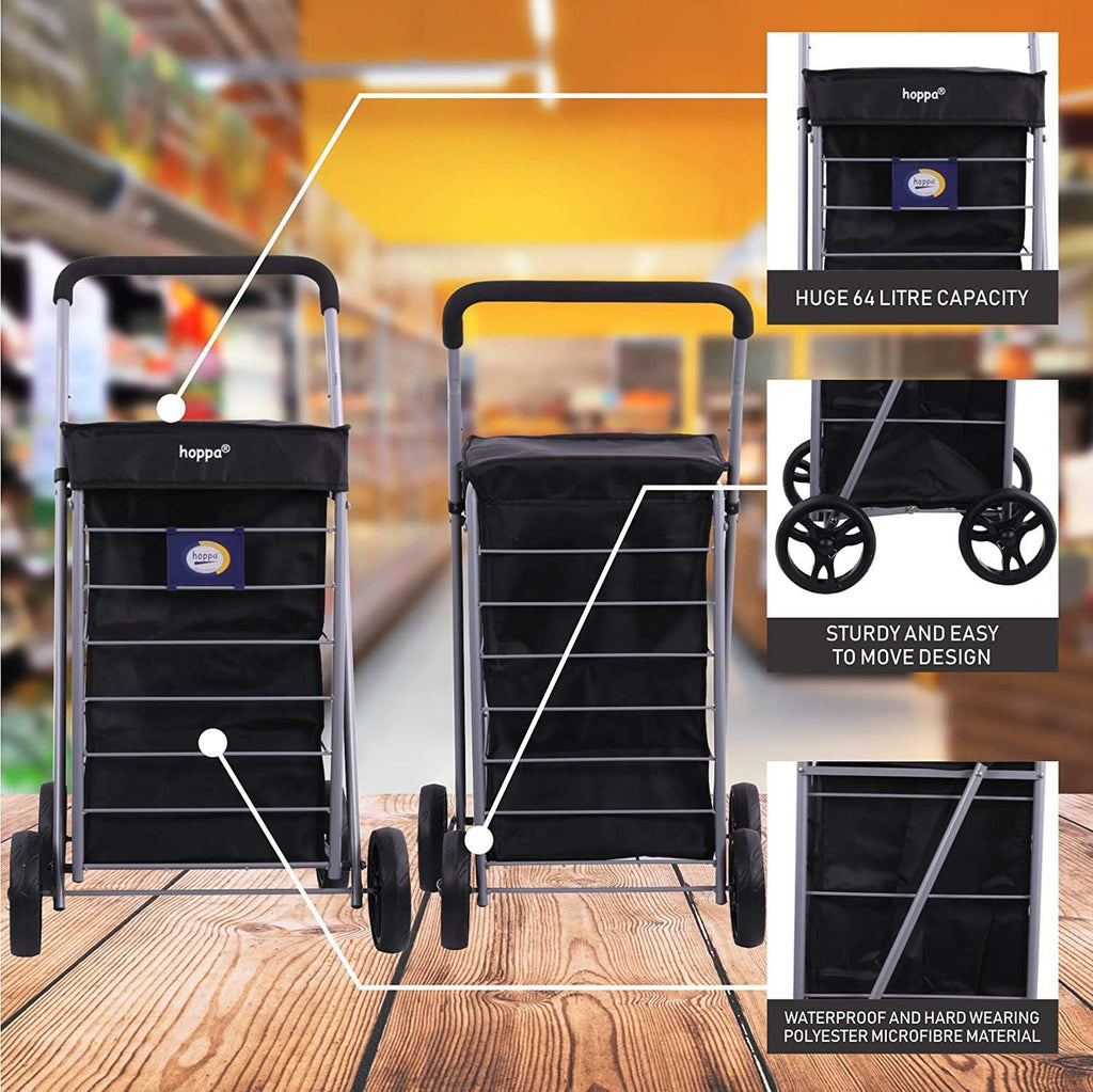 Hoppa Lightweight 4-Wheel Premium 2025 Model Folding Shopping Trolley ...